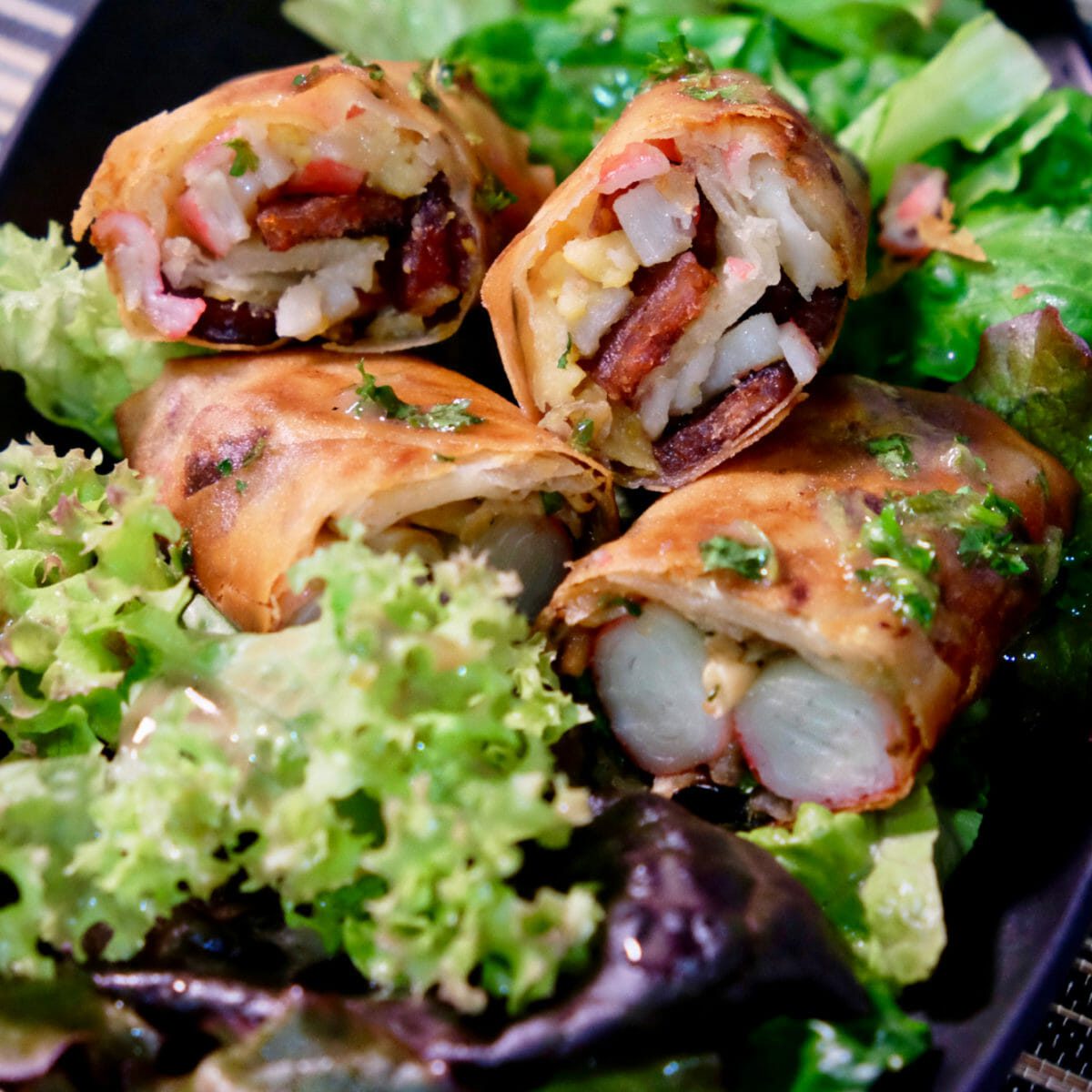 Crab surimi spring rolls with Chinese sausage - delectabilia