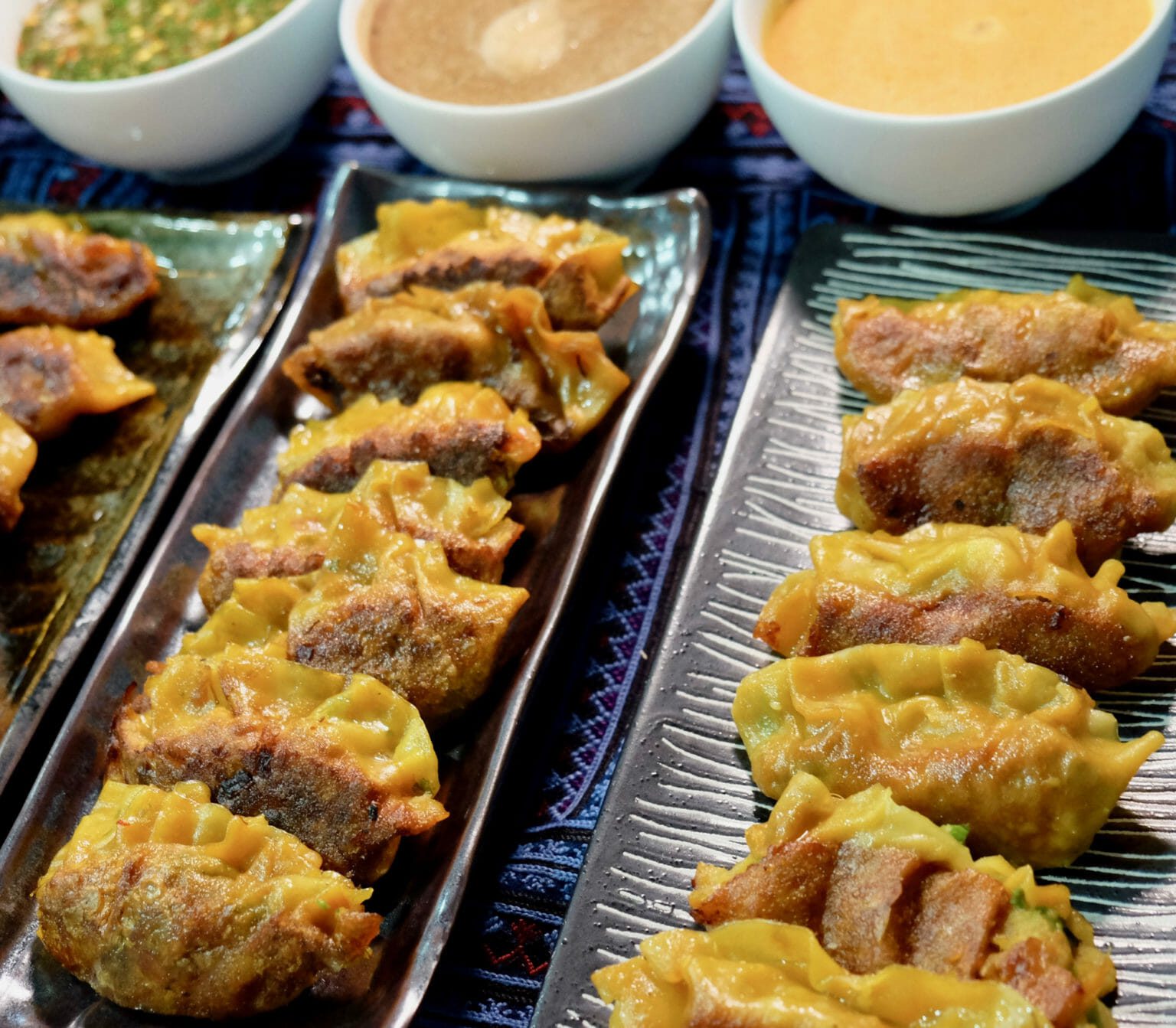 Gyoza variations and 3 dipping sauces - delectabilia