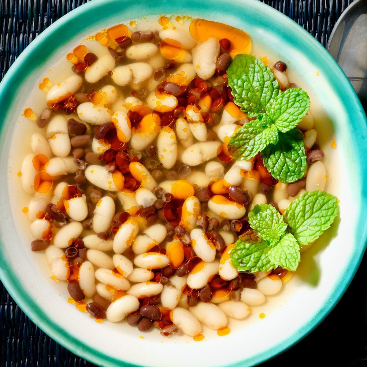 Black and white beans in a phở inspired broth - delectabilia