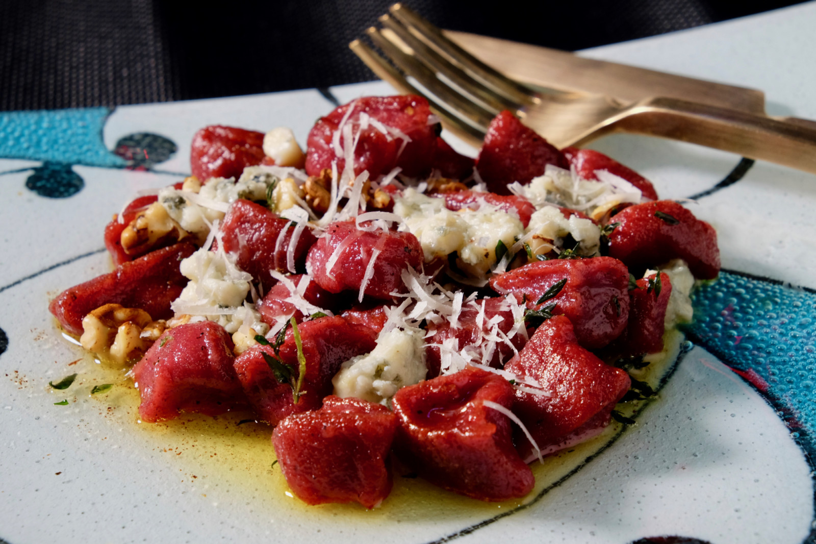Beetroot and ricotta gnocchi with a brown butter sauce, walnuts and ...