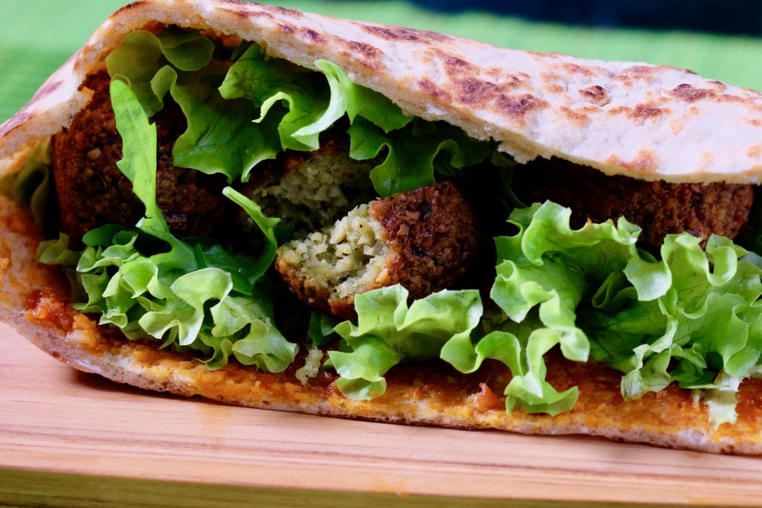 Herb infused falafel with pita bread and chilli jam - delectabilia