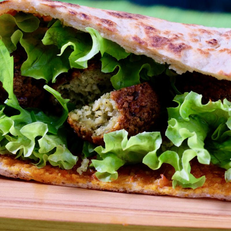 Herb infused falafel with pita bread and chilli jam - delectabilia