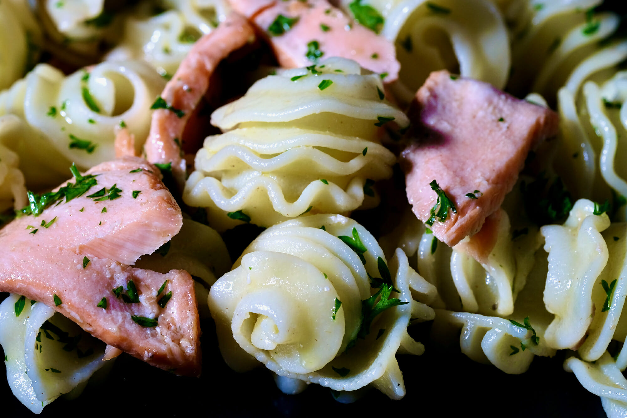 Radiatori Pasta with Tequila Glazed Salmon - delectabilia